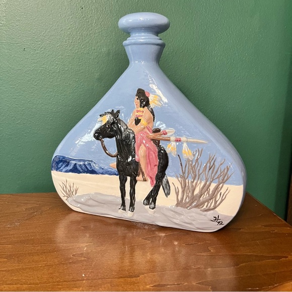 Handmade | Art | Vintage Hand Painted Ceramic Bisque Decanter Native ...